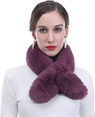 Lina & Lily Écharpe à Col en Fausse Fourrure pour Femme Hiver (Violet Foncé)