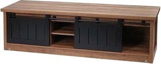 Hhg jamais utilisé] Meuble tv 132, Table de télévision, portes coulissantes, compartiments de rangement, aspect bois métal industriel 43x150x40cm