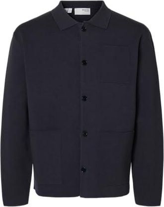 Selected Slhmike Light Ls Knit Relaxed Polo Cardi, Sky Captain, M Homme