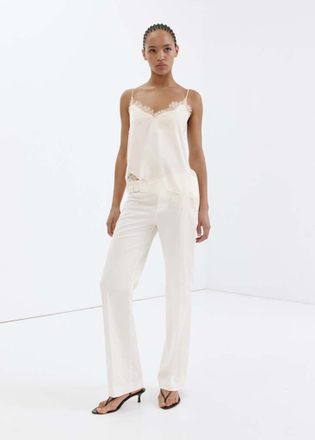 Mango Top lingerie dentelle asym&eacute;trique ivoire - Femme - M - MANGO