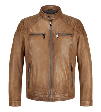 Milestone Lederjacke MSParker Klassische Herren Bikerjacke mit Steppdetails aus Lammnappa