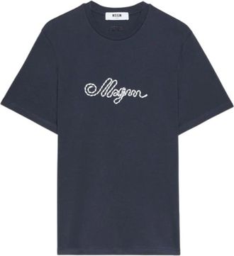 Msgm Msgm, Homme, Tops, Bleu, Taille: XS T-shirt &agrave; logo brod&eacute;