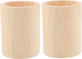 Milisten 2 Stück Stiftehalter aus Holz, Pinselbehälter, Schreibtisch-Holzbehälter, Mehrzweck-Halter für Zuhause, Büro, DIY (runde Röhre)