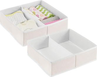 mDesign 2er-Set Aufbewahrungsboxen für Kleidung, Babysachen usw. - Kinderzimmer Aufbewahrungsbox aus Stoff - Kinderschrank Organizer mit je 2 Fächern - cremef