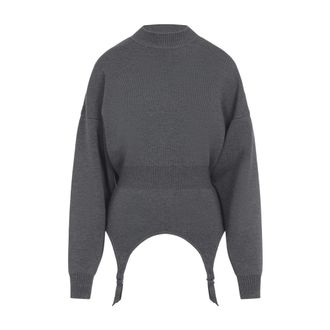 Jean Paul Gaultier Femme, Pulls, Gris, Taille: 38 FR Pull Gris en Laine Mérinos Aw25