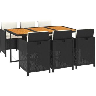 vidaXL 7-tlg. Garten-Essgruppe mit Kissen Poly Rattan Schwarz vidaXL