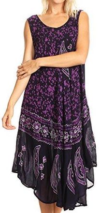 Sakkas B900 Moon and Stars Batik Caftan Tank Dress/Cover Up - Navy/Purple - OS