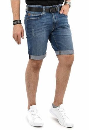 Indicode B797 - Jean court pour homme (S-3XL) - Coupe droite - Pantalon stretch - 98 % coton - L&eacute;ger et respirant, Mid-indigo, 3XL