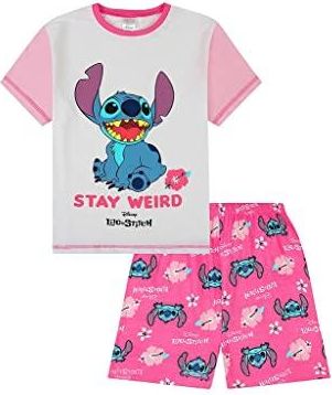 Disney Lilo et Stitch Stay Weird Pyjama long pour femme Rose Blanc - Rose - 46/48 FR