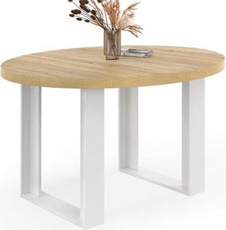 IDMarket Table &agrave; Manger Fixe Ronde Phoenix 4 Personnes Bois et Blanc 110 cm