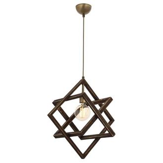 Opviq Vintage Industrial Chandelier, Metal Body with Wooden Cap, 80 cm Height, 30 cm Diameter, E27 Socket, Max 40W, Elegant Brown Design for Modern Spaces