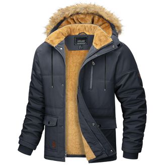 Magcomsen Herren Warme Winterjacke Fleece Gefüttert Parkamantel Winddicht Wasserdicht Trekkingjacke Herren Outdoor Funktionsjacke Jagd Angeln Jacke mit Fellkapu