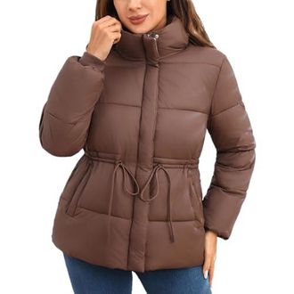 Generic Manteaux dhiver pour femme - Veste en duvet thermique courte décontractée avec fermeture éclair - Veste trench avec poches - Manteaux dhiver chauds re