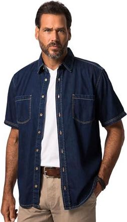 JP1880 Hommes Grandes Tailles Chemise en Jean dans Une Coupe Modern Fit, Manches Courtes et col Kent - Jusquau 8XL Jean Bleu foncé 4XL 822889903-4XL