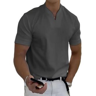 Generic T-shirt &eacute;l&eacute;gant &agrave; manches courtes pour homme 2025 avec col en V classique, gris fonc&eacute;, 5XL