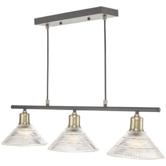 D&auml;r Lighting DAR BOYD - Barre droite en laiton antique avec abat-jour en verre, 3x E27