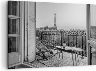 Arttor Wandbilder Dekoration Wohnzimmer Schwarzweiß Paris Balkon Bilder auf Leinwand 120x80cm Leinwandbild Schlafzimmer Küche Deko Wand Kunstdruck Art Groß X