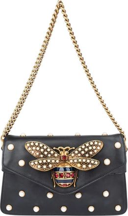 Gucci Crossbody Bags - Gucci Black Leather Queen Margaret Bee Shoulder Ba - Gr. unisize - in Schwarz - für Damen