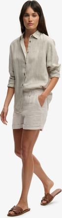 Superdry Short en lin m&eacute;lang&eacute; &agrave; taille mi-haute - Beige taupe clair-Neutral