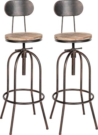 Clp 2er Set Barhocker Pino I Höhenverstellbare Barstühle mit Holzsitzen und Rückenlehnen I Thekenhocker höhenverstellbar und drehbar, Farbe:Bronze