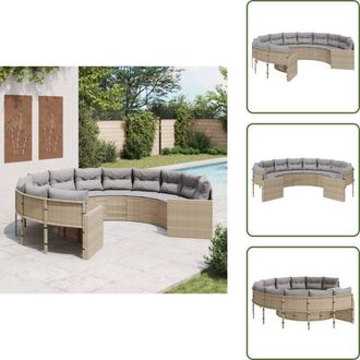 vidaXL Gartensofa mit Kissen Rund Beige Poly-Rattan - Outdoor-Sofa - Gartensofa - Rattan-Sofa - Lounge Set - Esstischgarnitur - The Living Store
