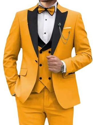 Generic Ensemble de smoking 3 pi&egrave;ces pour homme - Blazer &agrave; double boutonnage - Gilet et pantalon - Coupe ajust&eacute;e - Pour bal de fin dann&eacute;e, f&ecirc;te daffaires, dor
