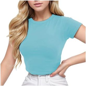 Generic Hauts courts tendance pour femmes 2025 - D&eacute;contract&eacute; - Pour entra&icirc;nement - Joli t-shirt court ample - Couleur unie - Coupe ample - Mode occidentale - 