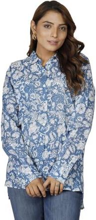 Guru Shop Chemise &agrave; manches longues imprim&eacute;e &agrave; la main, chemise a&eacute;r&eacute;e unisexe pour femme en coton, bleu clair, 38