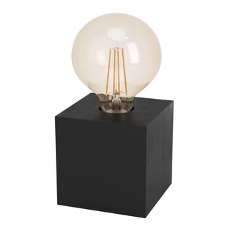 Eglo Tischlampe Prestwick 2, Deko Tischleuchte, Nachttischlampe Würfel aus Holz in schwarz-matt, FSC100HB, Tisch Lampe für Wohnzimmer und Schlafzimmer, E27