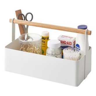 Yamazaki Tableware Yamazaki 2312 TOSCA Tool Box L, white, Steel / Wood, 29 x 13 x 16 cm