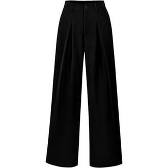 Generic Pantalon de travail taille haute pour femme, tenue décontractée 2025, pantalon habillé à jambes larges, taille élastique, ample et plissé, palazzo, No