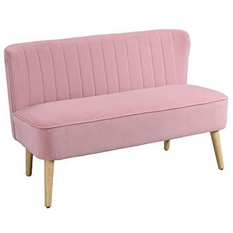 HOMCOM Sofa Divan, Bois, Tissu, Mousse, Rose, 117cm x 56,5cm x 77cm