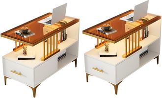 Generic Moderner Beistelltisch Mit Stahlfuß, Rechteckiger Beistelltisch Mit Schublade Und Ablagen, 35,5 L X 16 B X 23 H, Schwarzgrau, 2-teilig(Light Brown Whi