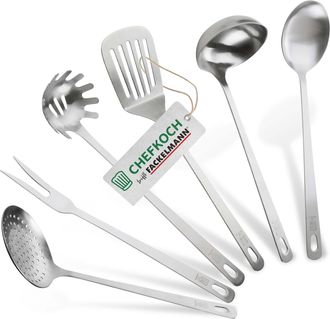 Fackelmann Chefkoch trifft Fackelmann 6er K&uuml;chenhelfer-Set Berlin - Set mit den wichtigsten K&uuml;chenutensilien - Servierl&ouml;ffel, Sch&ouml;pfl&ouml;ffel, Abseihl&ouml;ffel, Pfannen