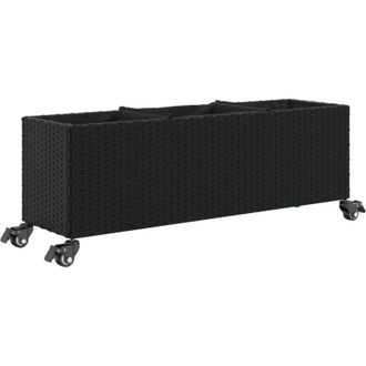 vidaXL Jardini&egrave;re avec roulettes et 3 pots noir 107x32x38 cm rotin vidaXL
