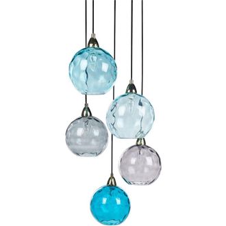 Beliani Lampe Suspendue Moderne en M&eacute;tal et en Verre Salon Bleu Pabellon