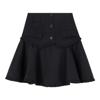 Ganni Jupe courte boutonn&eacute;e en popeline compacte - Femme - Jupes - Noir - Taille: 44 FR