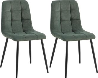 Clp 2er Set Esszimmerstuhl Tilde, Küchenstühle gepolstert mit gestepptem Bezug, Polsterstühle mit Metallgestell, bis 150 kg belastbar, Farbe:grün, Materia