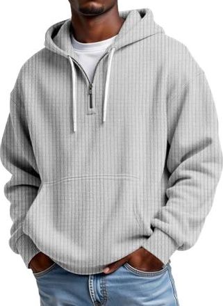Generic Sweat à capuche gaufré 1/4 pour homme, coupe ample, manches longues avec poche, vêtements dextérieur tendance, vêtements dextérieur confortables, stre