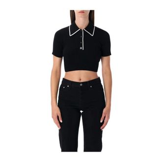Amiri Femme, Tops, Noir, Taille: 40 FR Ribbed Knit Cropped Polo