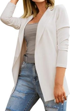 Generic Blazer pour affaires, décontracté, couleur unie, à manches longues, blazer en tricot, léger, pour le travail, le bureau, ouvert sur le devant, blanc, 