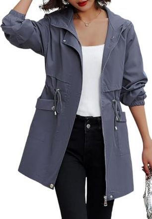 ORANDESIGNE Manteaux Femme Mi-Long Trench-Coat Jacket Zip Bouton Revers Long Veste à Capuche Mode Trench Manteau Manches Longues Cardigan Élégant Printemps Automn