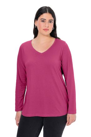 Ulla Popken Damen gro&szlig;e Gr&ouml;&szlig;en &Uuml;bergr&ouml;&szlig;en Plus Size Shirt, Slim, V-Ausschnitt, Langarm Sommerbeere 42+ 719505812-42+