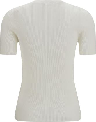 Fendi Womens Short-Sleeve Cotton Sweater Off White