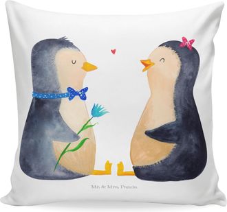 Mr. & Mrs. Panda Zierkissen Pinguin Pärchen - Geschenk, Kissenhülle 40x40, Liebe, Kissen 40x40, Liebespaar, glücklich, Kopfkissen 40x40, Traumpaar