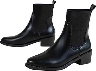 E.SSUE Bottines Femme Talon Cuir Mode Cowboy Western Bottes Antid&eacute;rapant Confortables Vintage Boots Hiver Chaud Sexy Chaussure Bottes de moto Equitation Femm