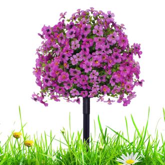 Generico Künstliche Sträucher für den Außenbereich, künstliche Hecken, Pflanzen mit violetten Kugeln, wetter- und UV-beständig, 58 cm, realistisch, für Hinterg