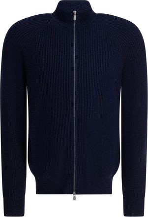 Brunello Cucinelli Homme, Pulls, Bleu, Taille: L Full Zip Ribbed Cardigan