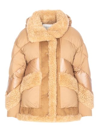 Vegancode doudoune à capuche bordée de fourrure artificielle - Tons neutres