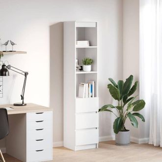 vidaXL Vidaxl - Buffet haut blanc 37,5x35x180 cm - Bois ding&eacute;nierie - 3 tiroirs et 3 &eacute;tag&egrave;res - Capacit&eacute; de charge 60 kg